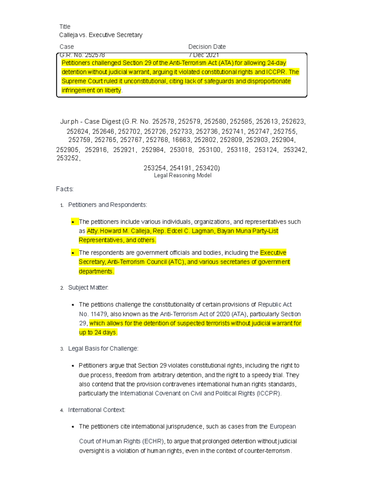 Consti II Compilation OF Cases 1 32 - Title Calleja vs. Executive ...