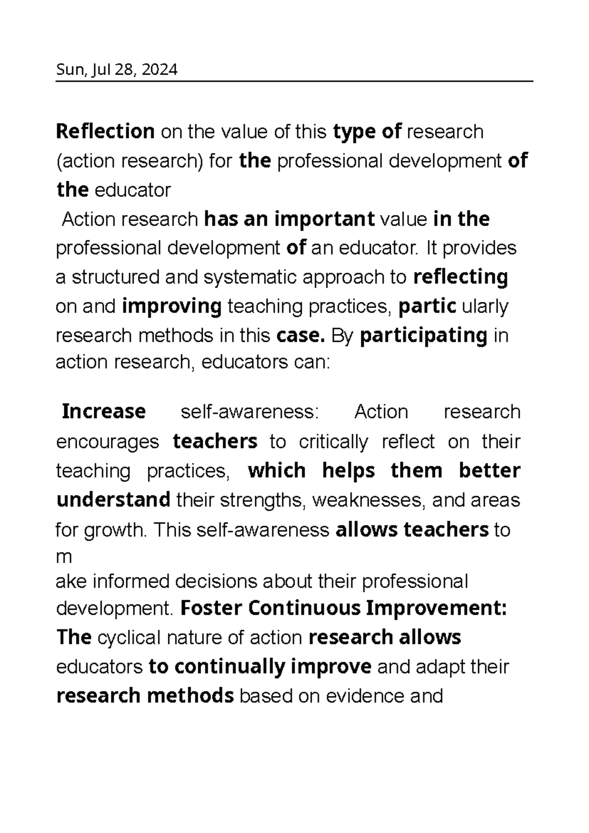 Reflections on Action Research for Educator Development - Studocu