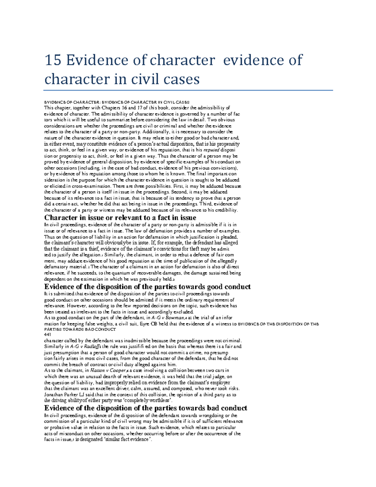 Evidence of Character in Civil Cases: Key Considerations and ...