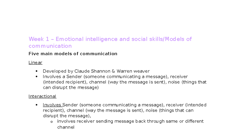 PSYC1100 Lecture Notes: Emotional Intelligence & Communication Models ...