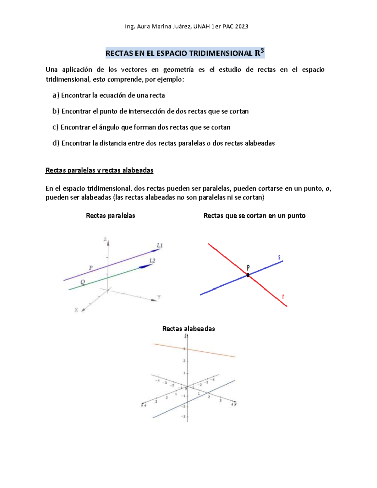 8- Rectas EN R3 - RECTAS EN EL ESPACIO TRIDIMENSIONAL 𝐑𝟑 Una aplicación ...