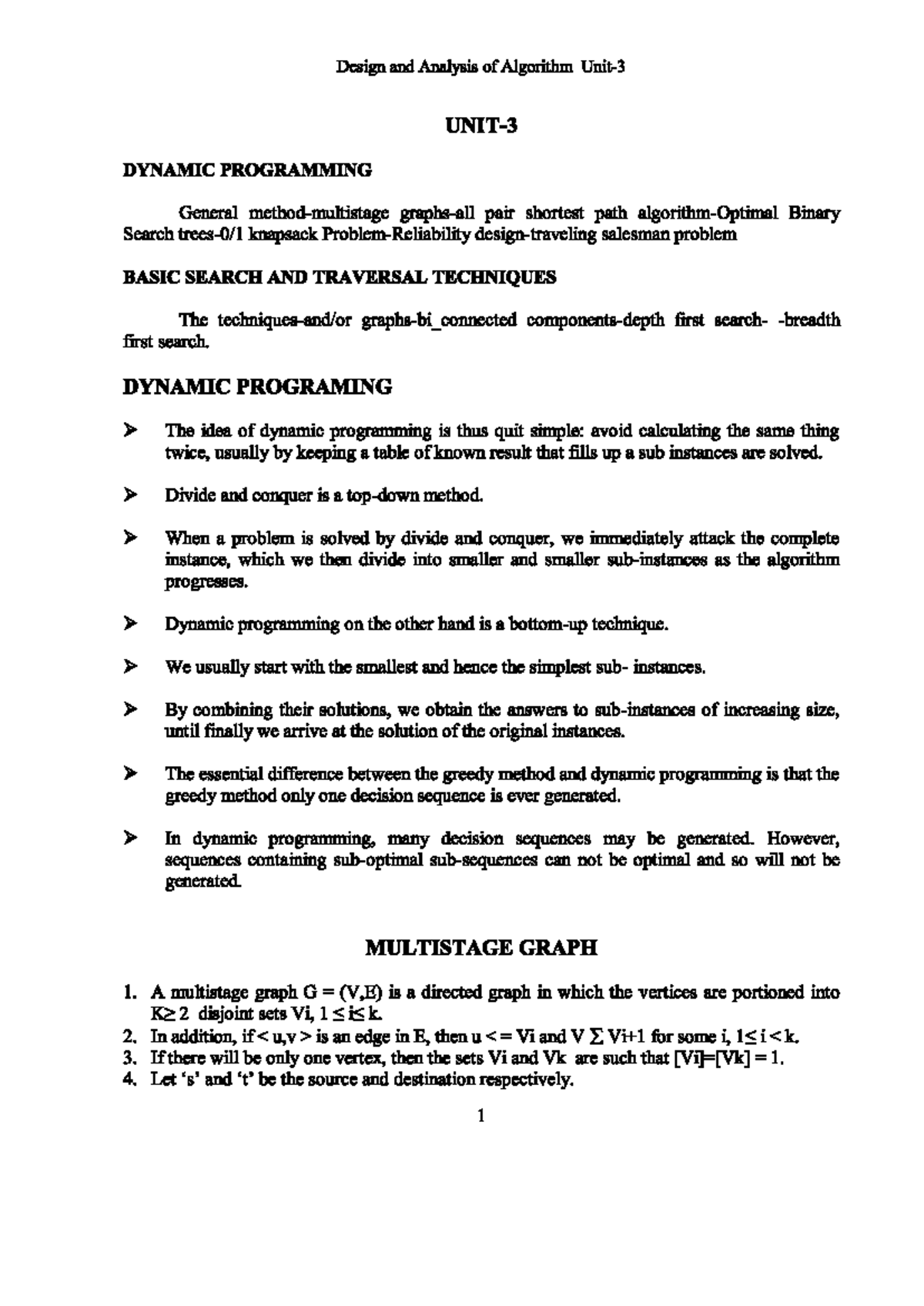 DYNAMIC PROGRAMMING & GRAPH ALGORITHMS - DAA NOTES - Studocu