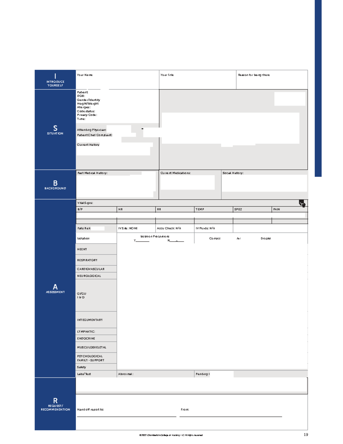 ISBAR Report for Patient Maria Hernandez - Simulation (Chamberlain ...