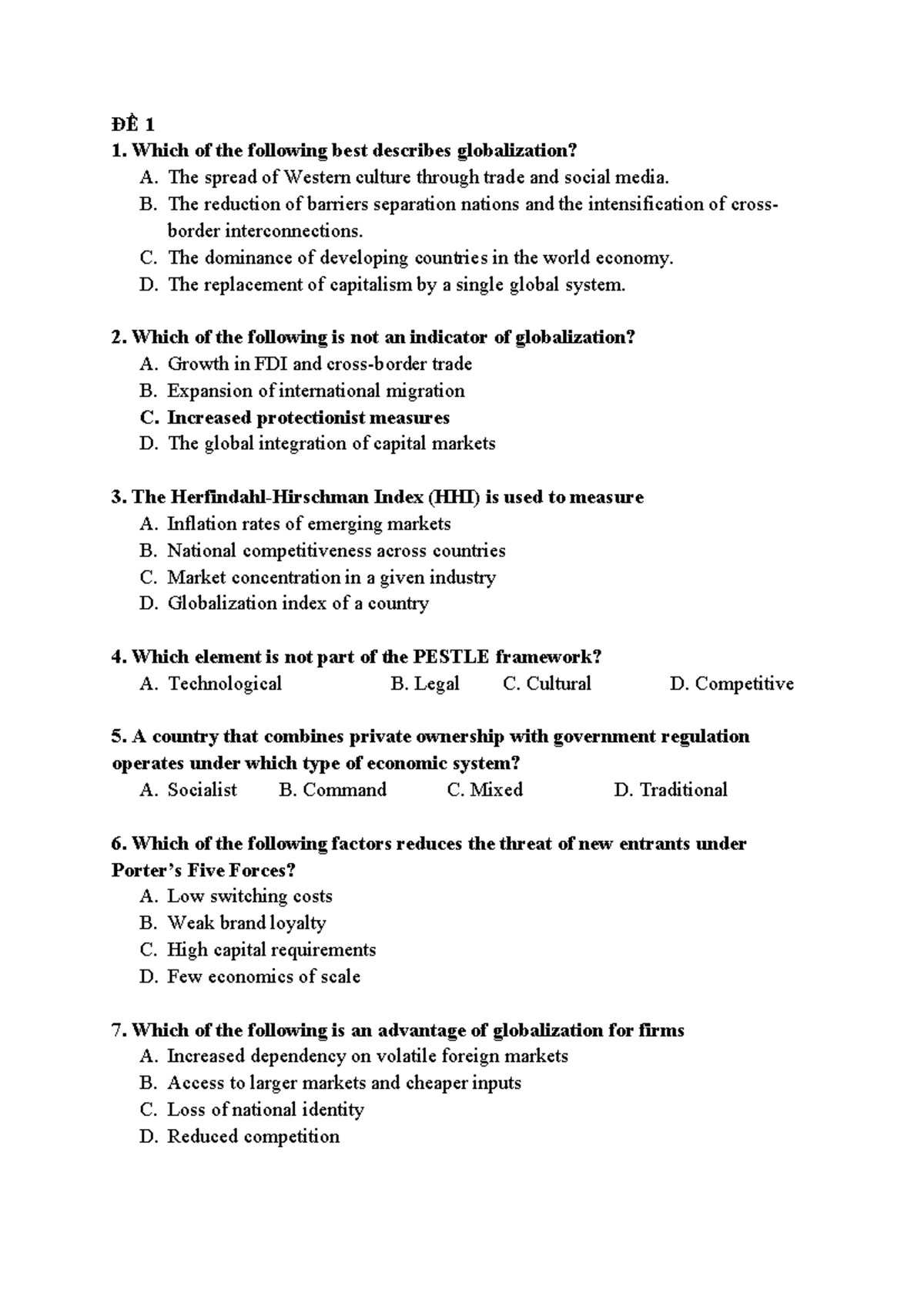 Đề IBE - Globalization and Economic Systems Quiz - Studocu