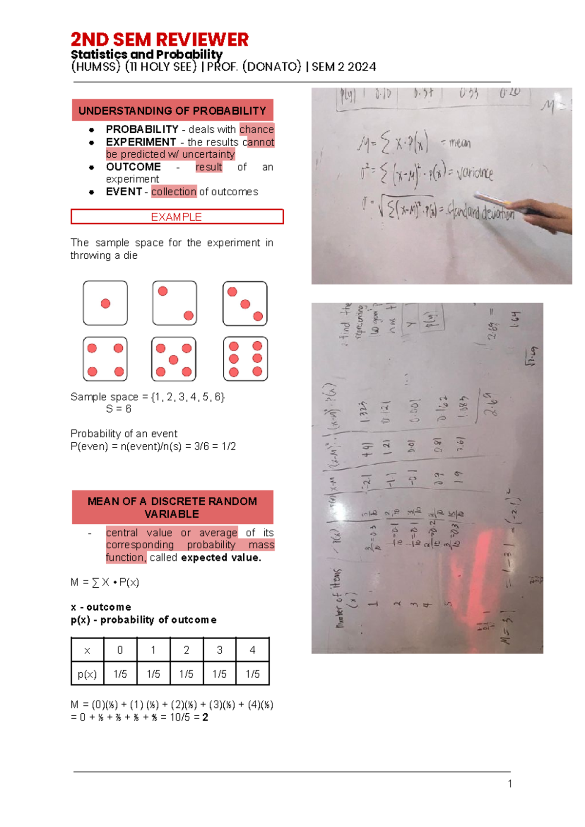 Stats & Probability - Grade 11/12 Semester 2 Reviewer Notes - Studocu