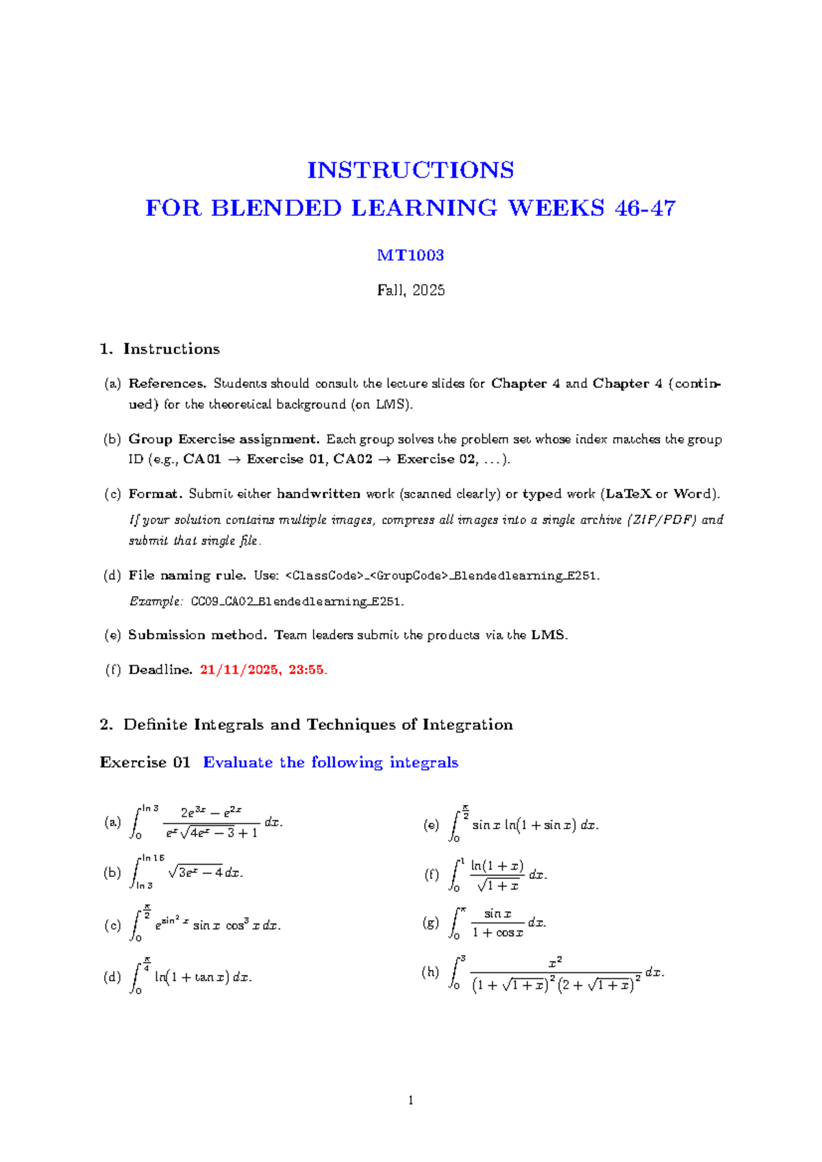 Instructions for Blended Learning Weeks 46-47 MT1003 - Studocu