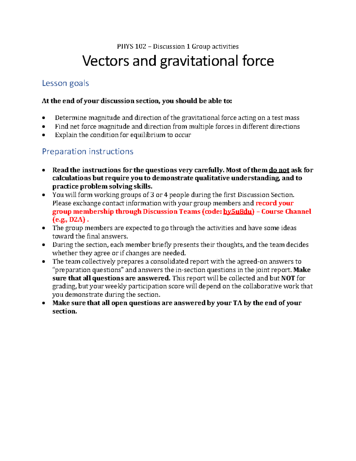 PHYS 102 Discussion 1: Vectors & Gravitational Force Activities - Studocu