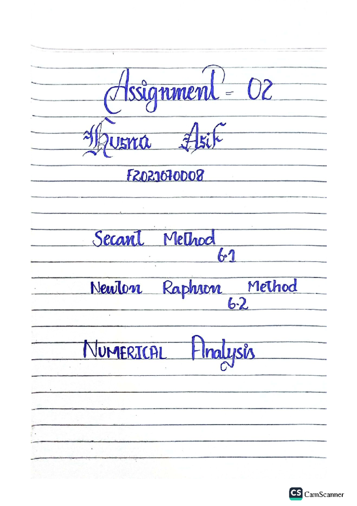 AS#2 Numerical - Assignment 02 Kusna Asif Secant Method 6 Newton Raphson Method 6 NUMERICAL ...