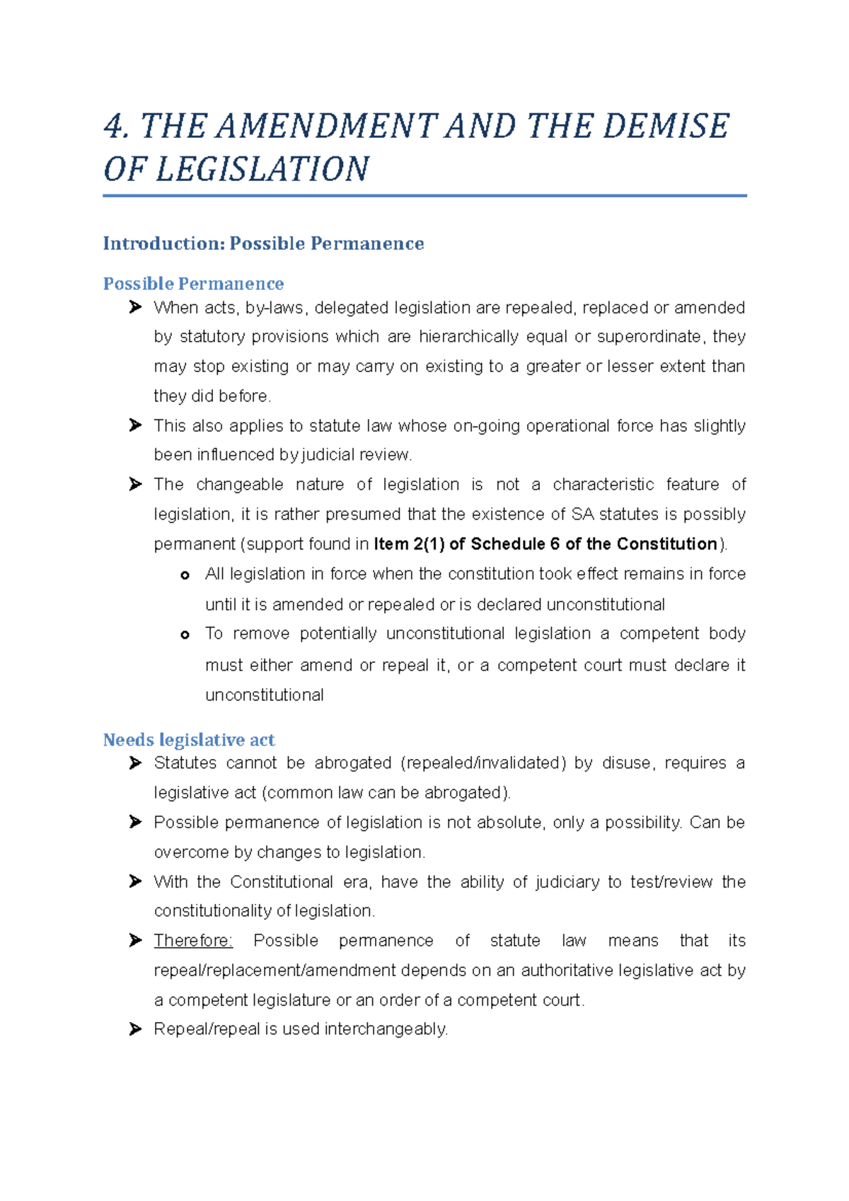 Amendment and Demise of Legislation: Overview and Consequences - Studocu