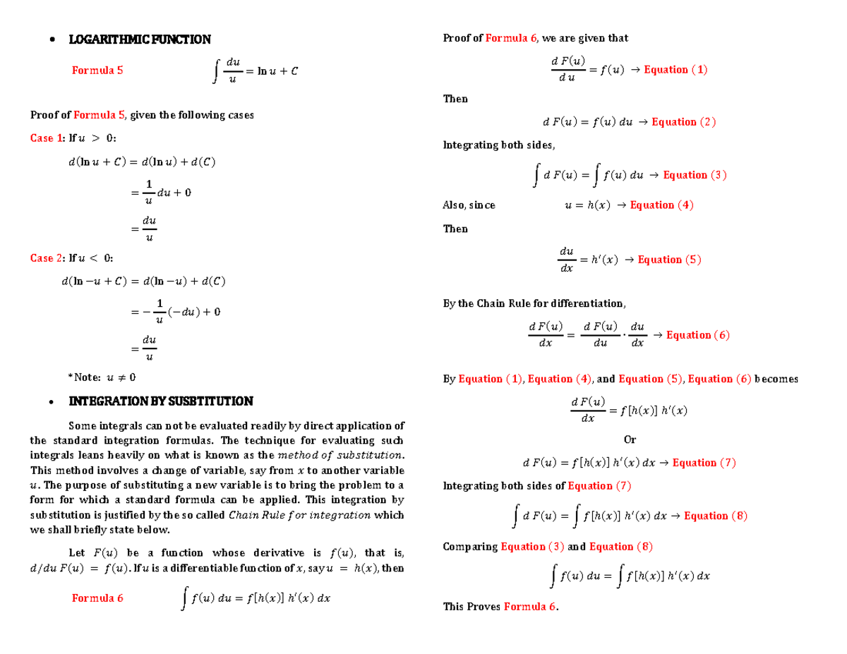 Proof of Formula 6: Logarithmic Function & Integration (Module-1.2) - Studocu