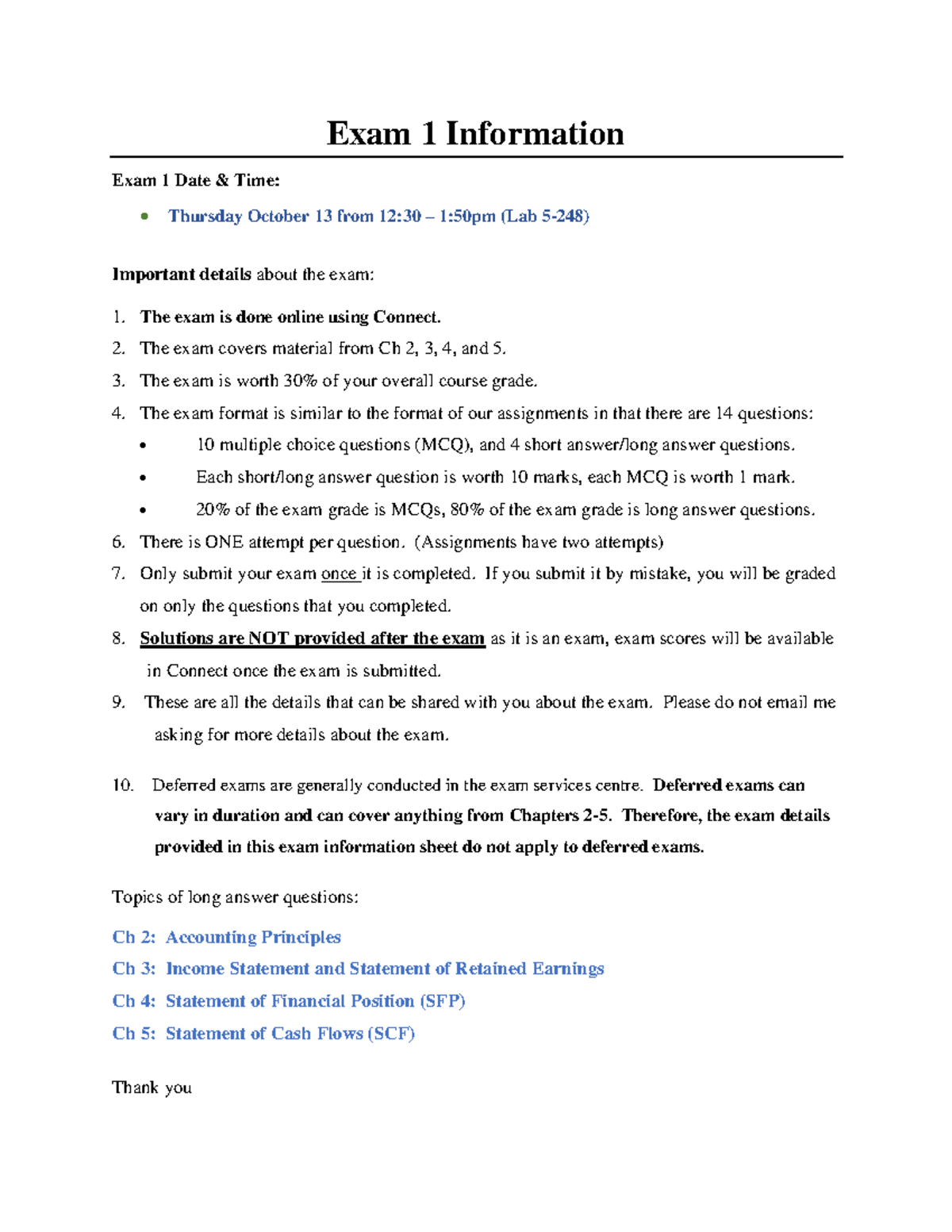 Exam 1 Info 315 CC01 - Final Exam Details and Format - Studocu