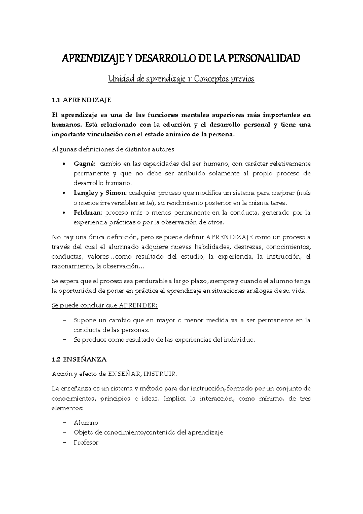 Apuntes Completos sobre Aprendizaje y Desarrollo de la Personalidad ...