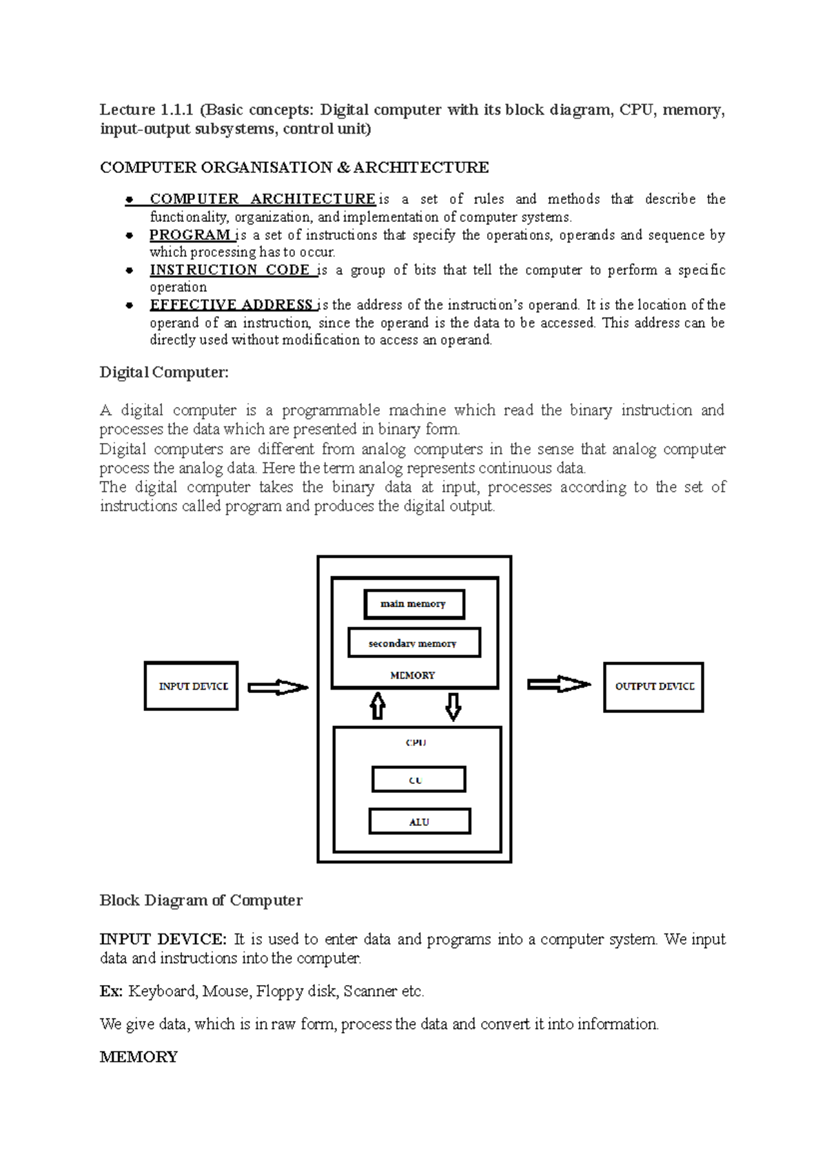 UNIT I (Computer Organization and Architecture) - Lecture 1.1 (Basic ...