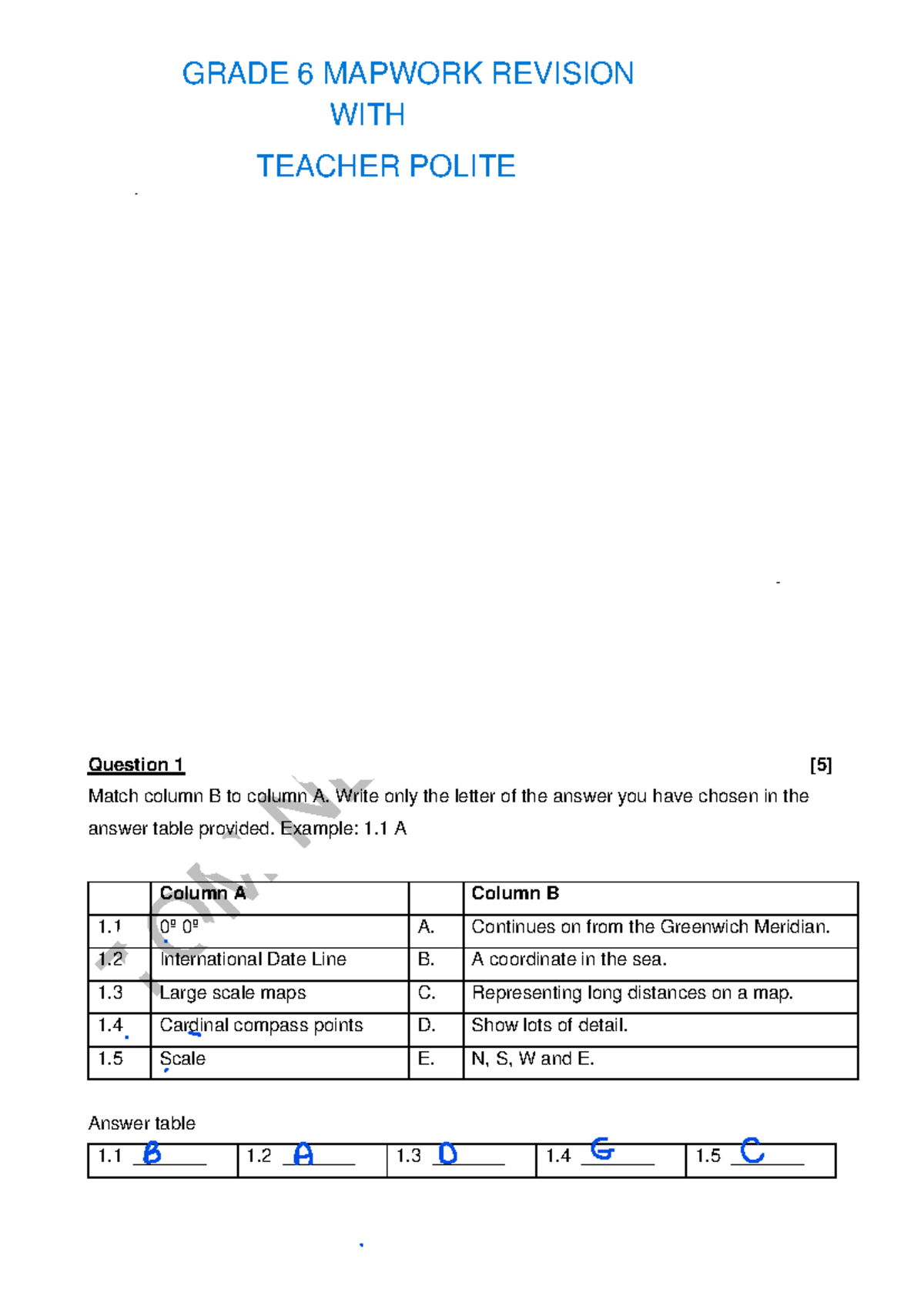 Grade 6 Geography Mapwork Revision - June 2022 Assessment - Studocu