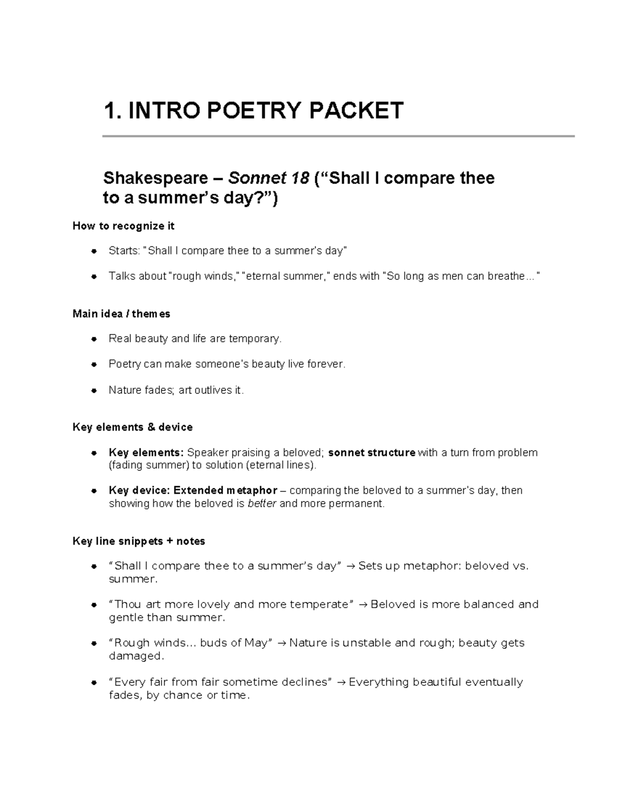 Poetry Notes: Analyzing Key Themes and Devices in Classic Works - Studocu