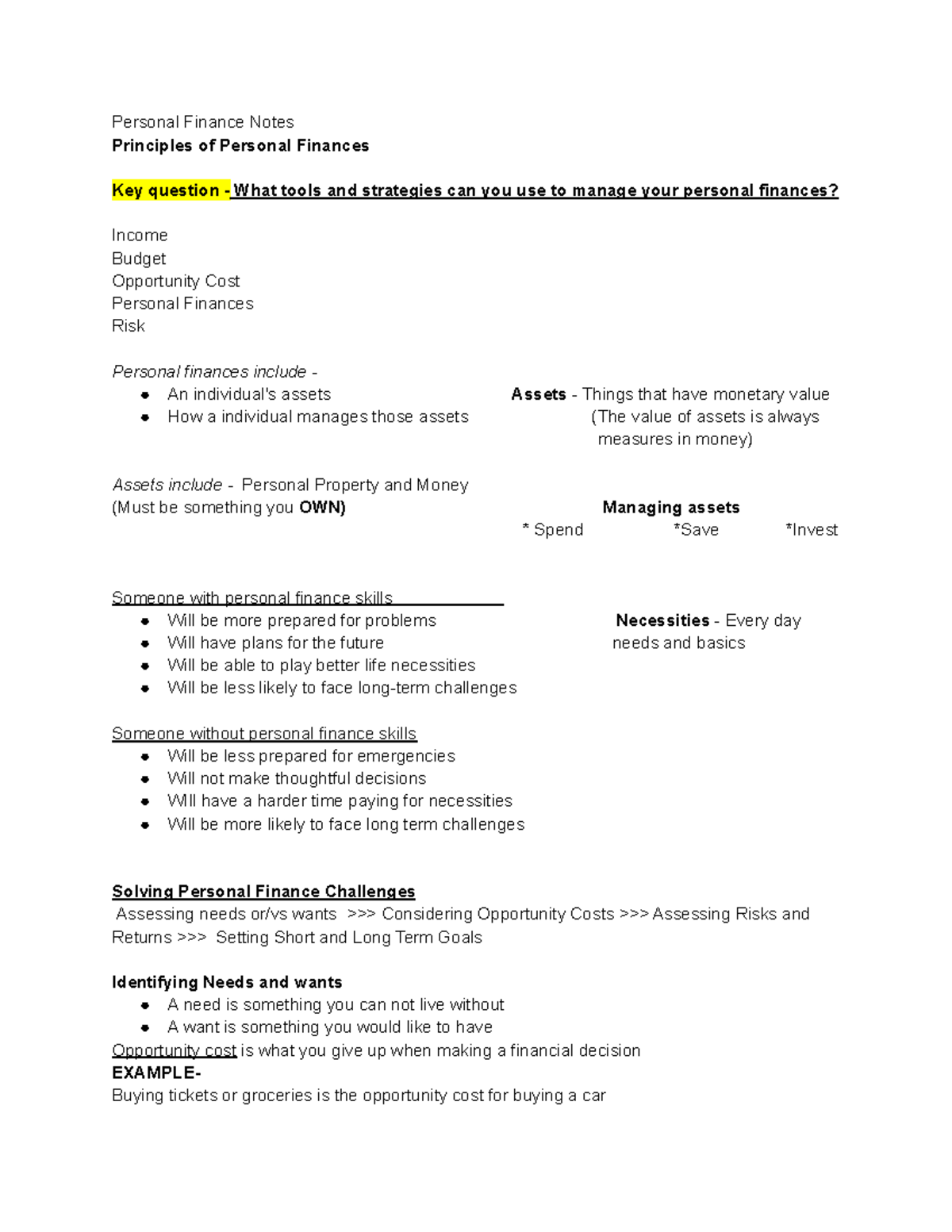 Personal Finance (PF101) Lecture Notes: Principles & Strategies - Studocu