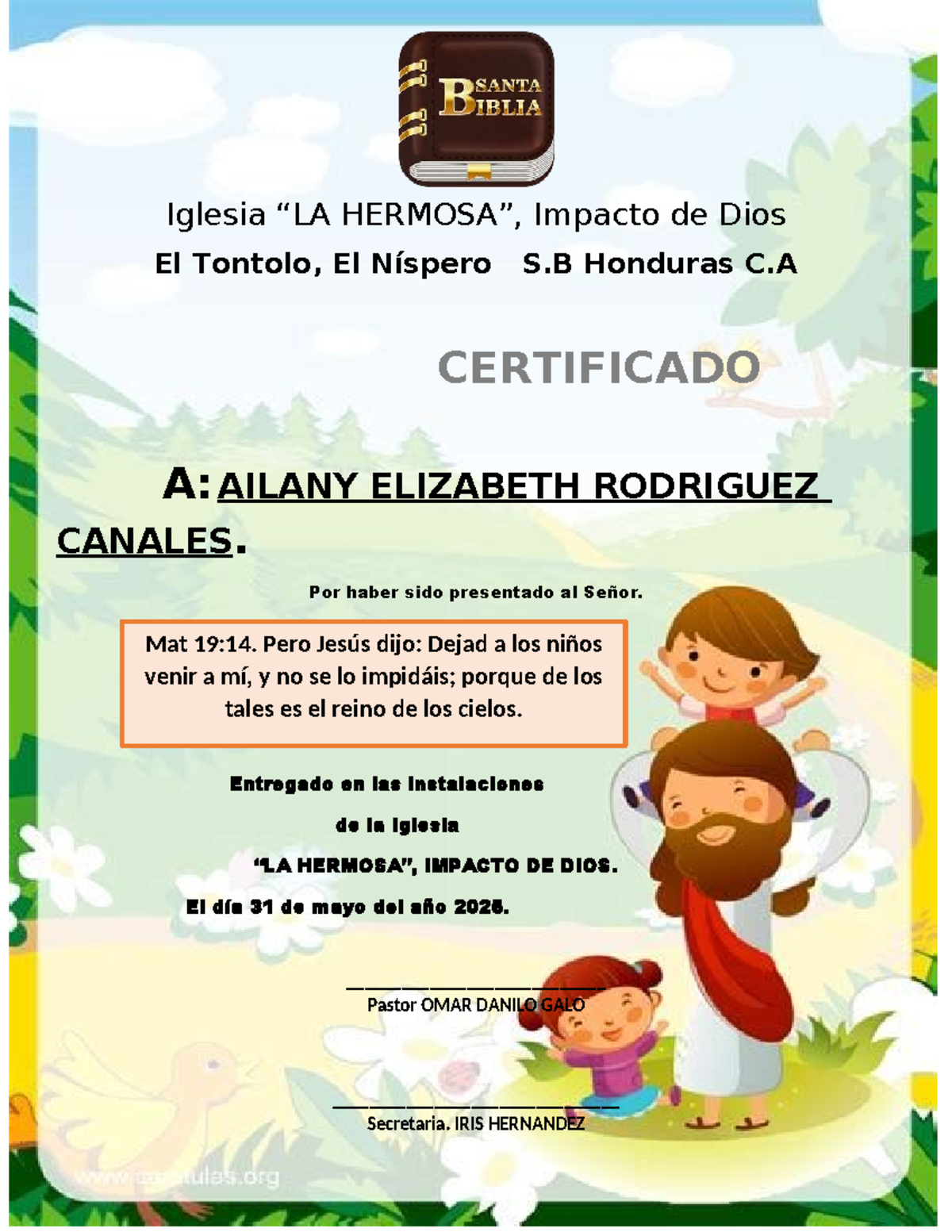 Diploma EL Tontolo - si podemos - Iglesia “LA HERMOSA”, Impacto de Dios ...
