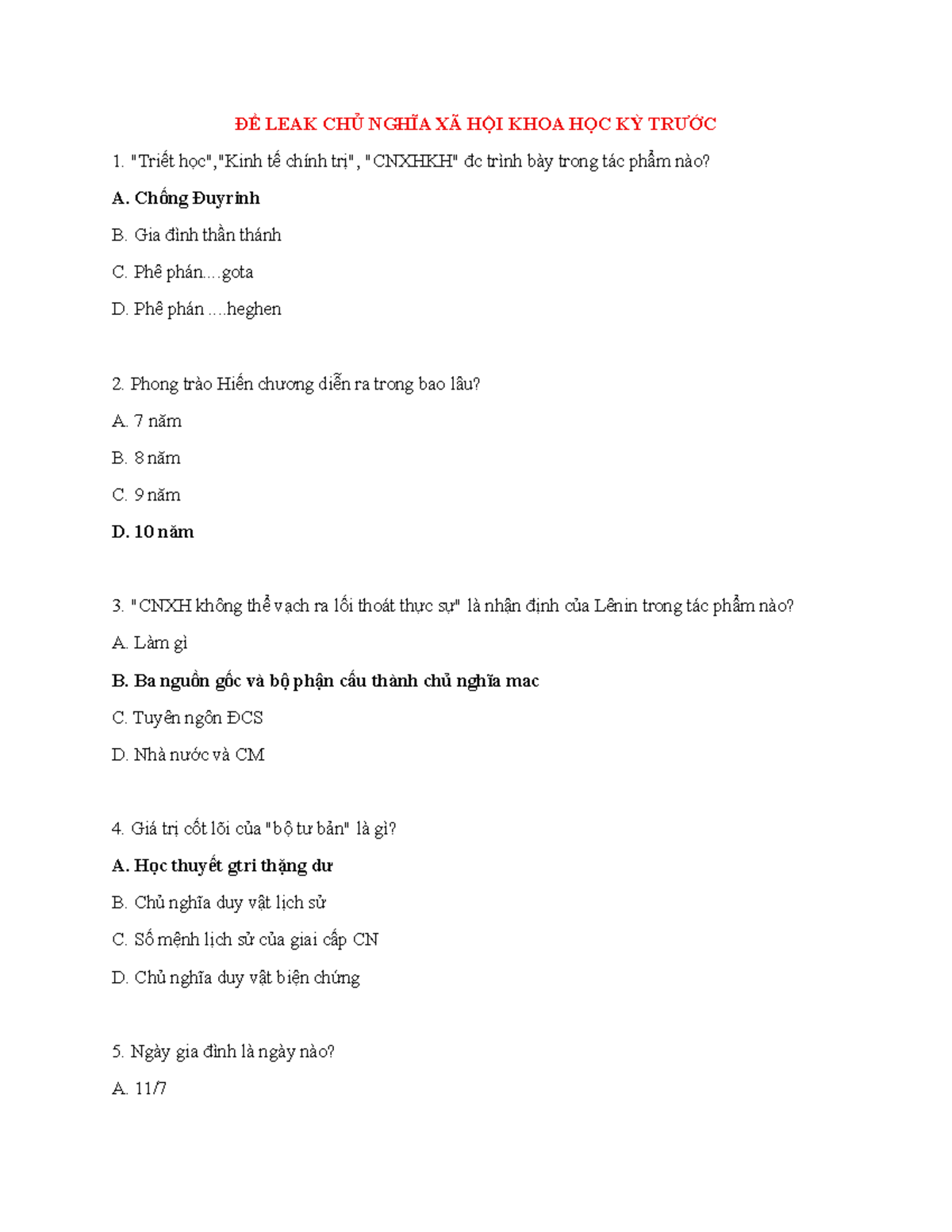 Đề Ôn Tập Chủ Nghĩa Xã Hội Khoa Học Kỳ Trước NEU - Studocu