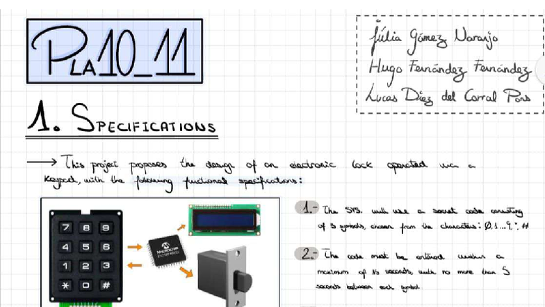 PLA10_11 Electronic Keypad Lock Design Specifications - Studocu