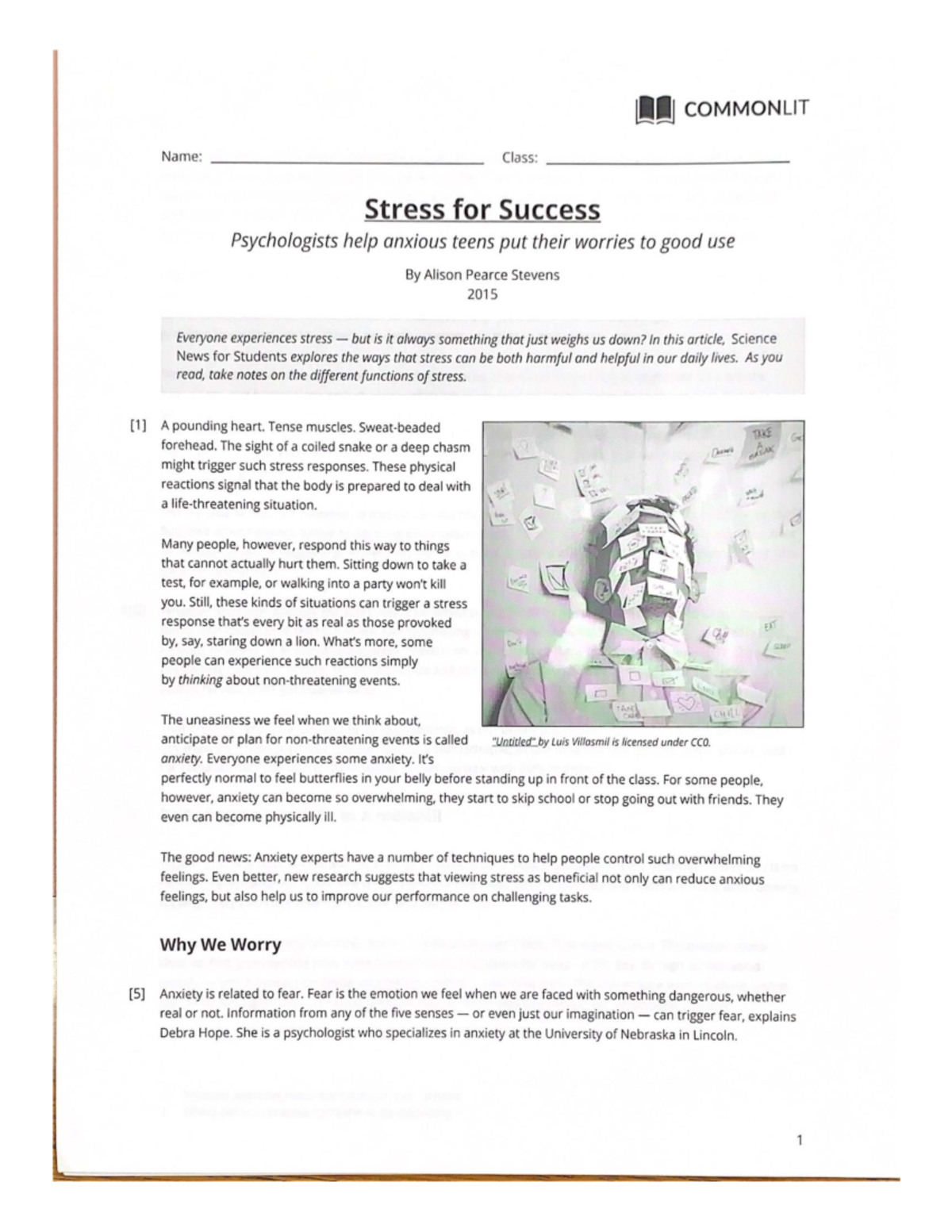 Stress for Success: Understanding Anxiety and Its Benefits (COMMONLIT ...