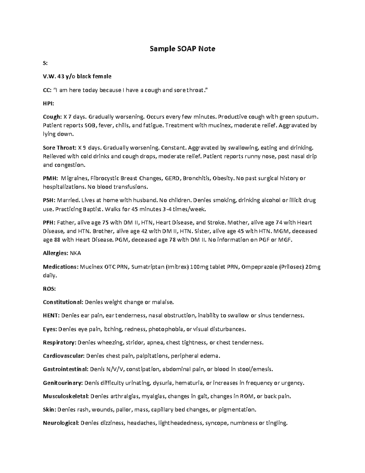 SOAP Note Example: Focused Assessment for Bronchitis and Pharyngitis ...