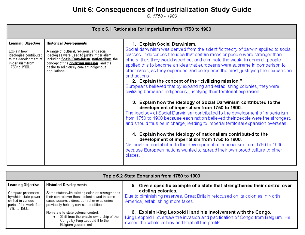 AP World History Unit 6: Imperialism and Migration Study Guide - Studocu