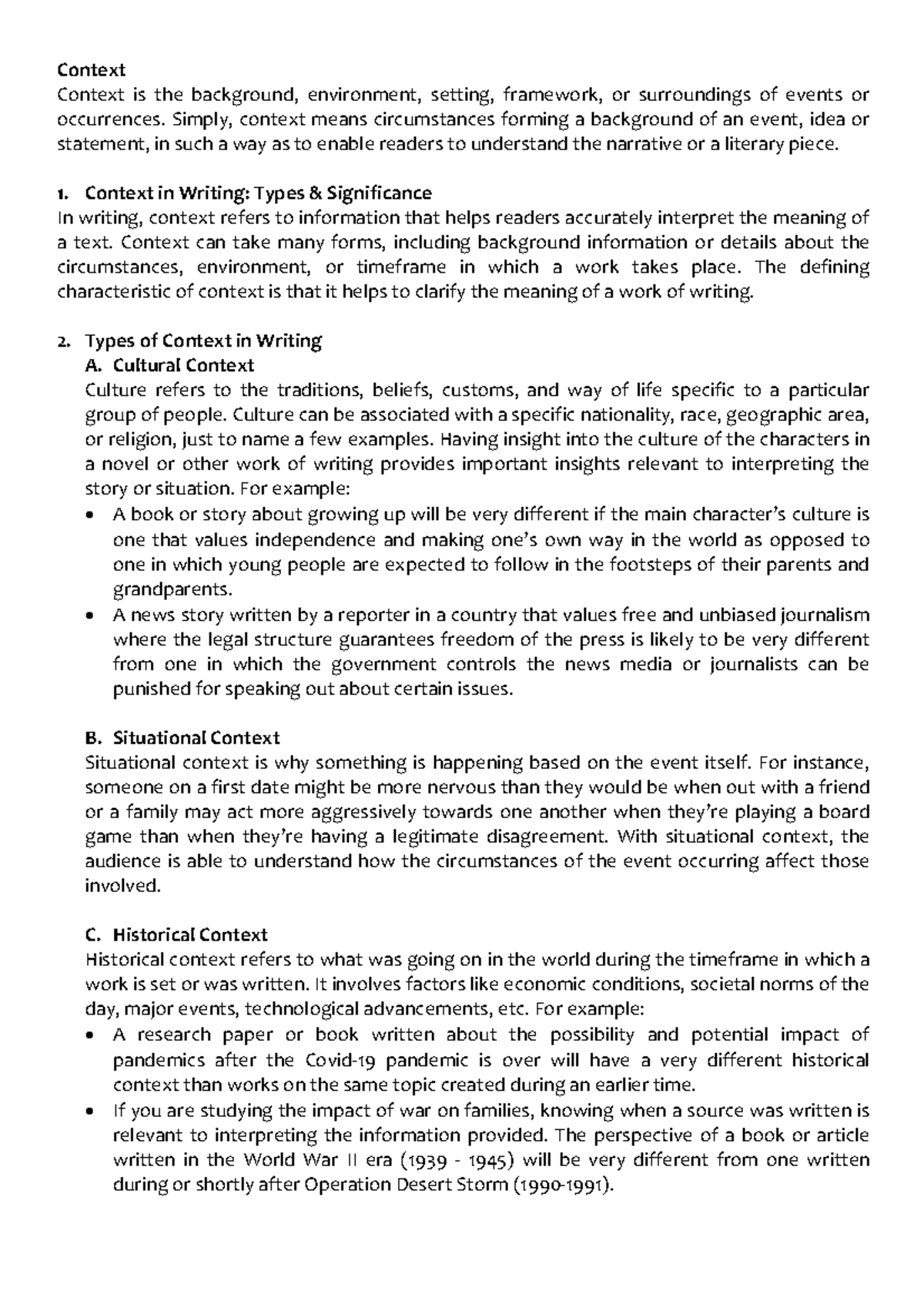 Context - Worksheet - Context Context is the background, environment ...
