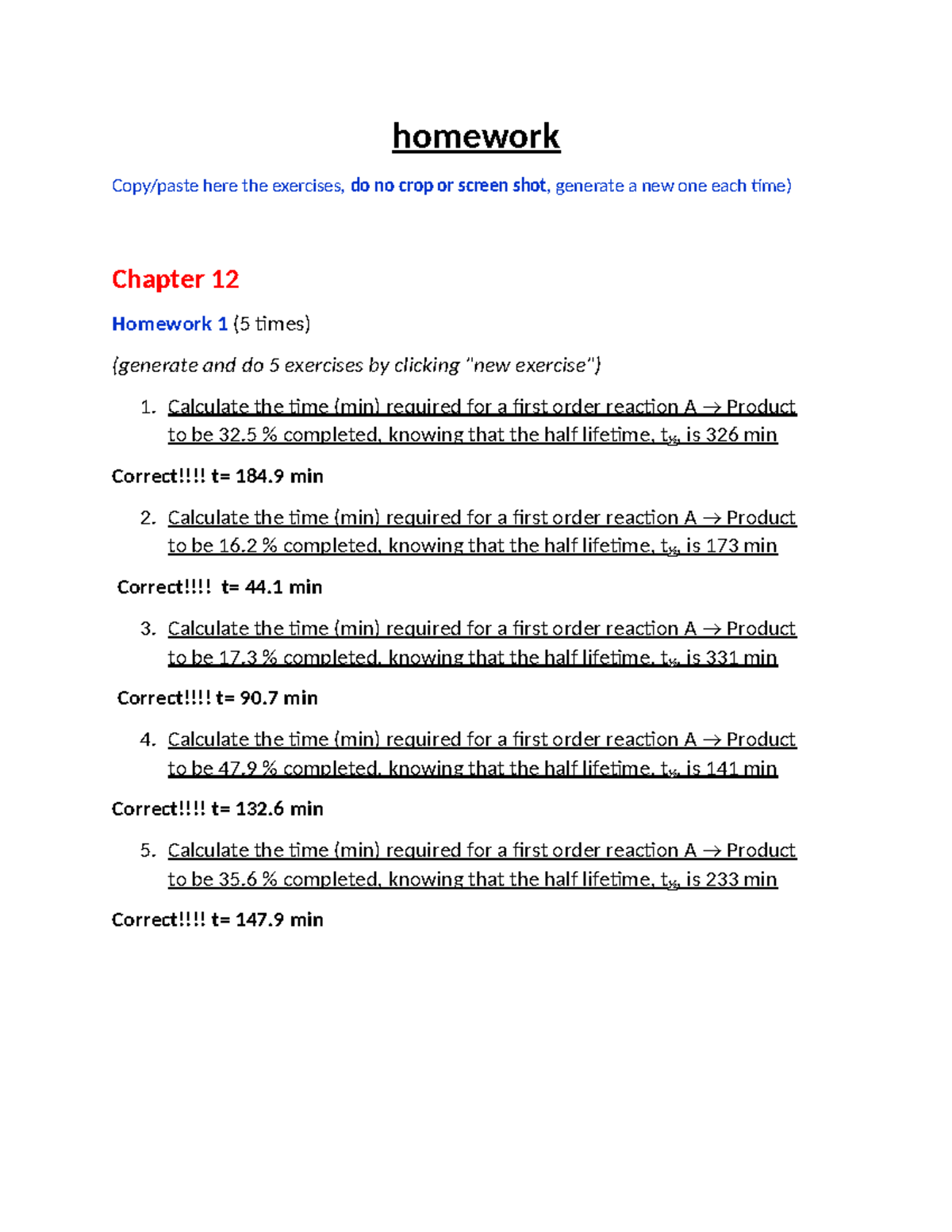 Homework Chapter 12 Exercises (EP) - Reaction Kinetics Problems - Studocu