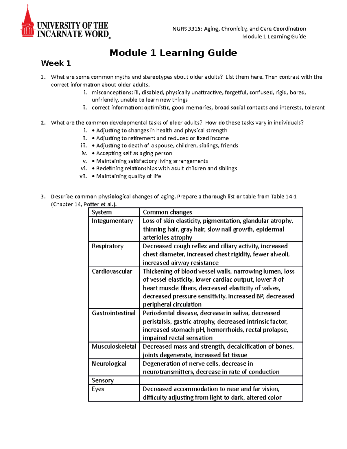 ACCC Module 1 Learning Guide: Understanding Aging and Nursing Care ...