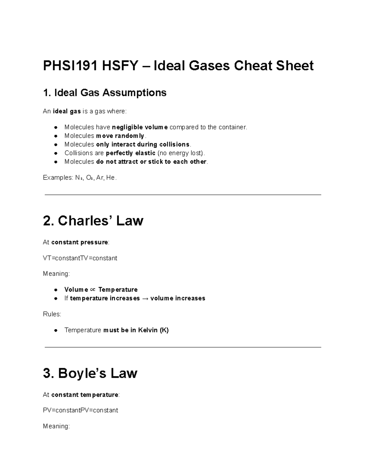 PHSI191 HSFY Ideal Gases Study Guide and Exam Tips - Studocu