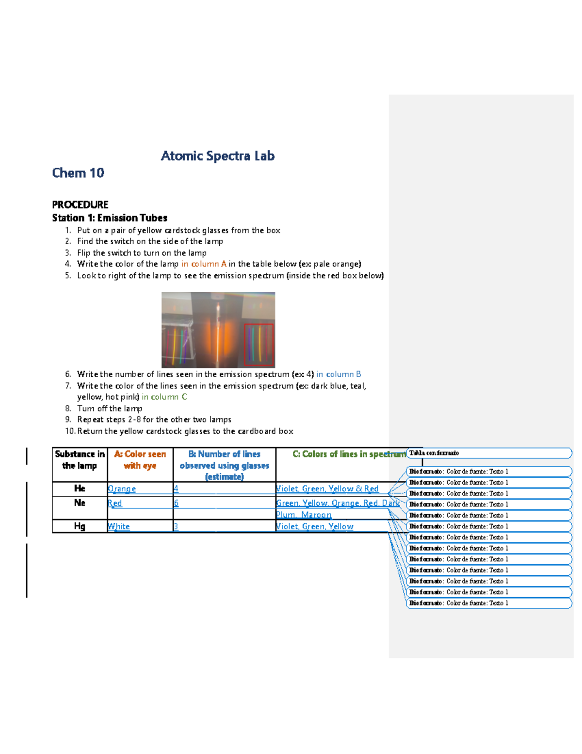 3 Atomic Spectra LAB CHEM 105 - Atomic Spectra Lab Chem 10 PROCEDURE ...