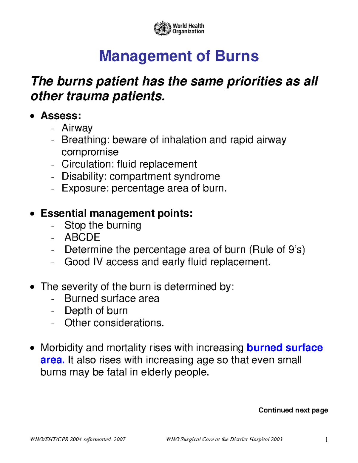 Managing Burns: Comprehensive Guidelines and Treatment Protocols - Studocu