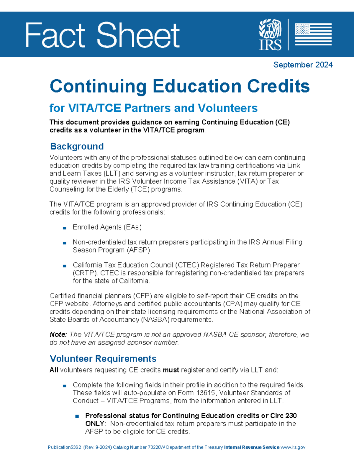 P5362 - Continuing Education Credits for VITA/TCE Volunteers - Studocu