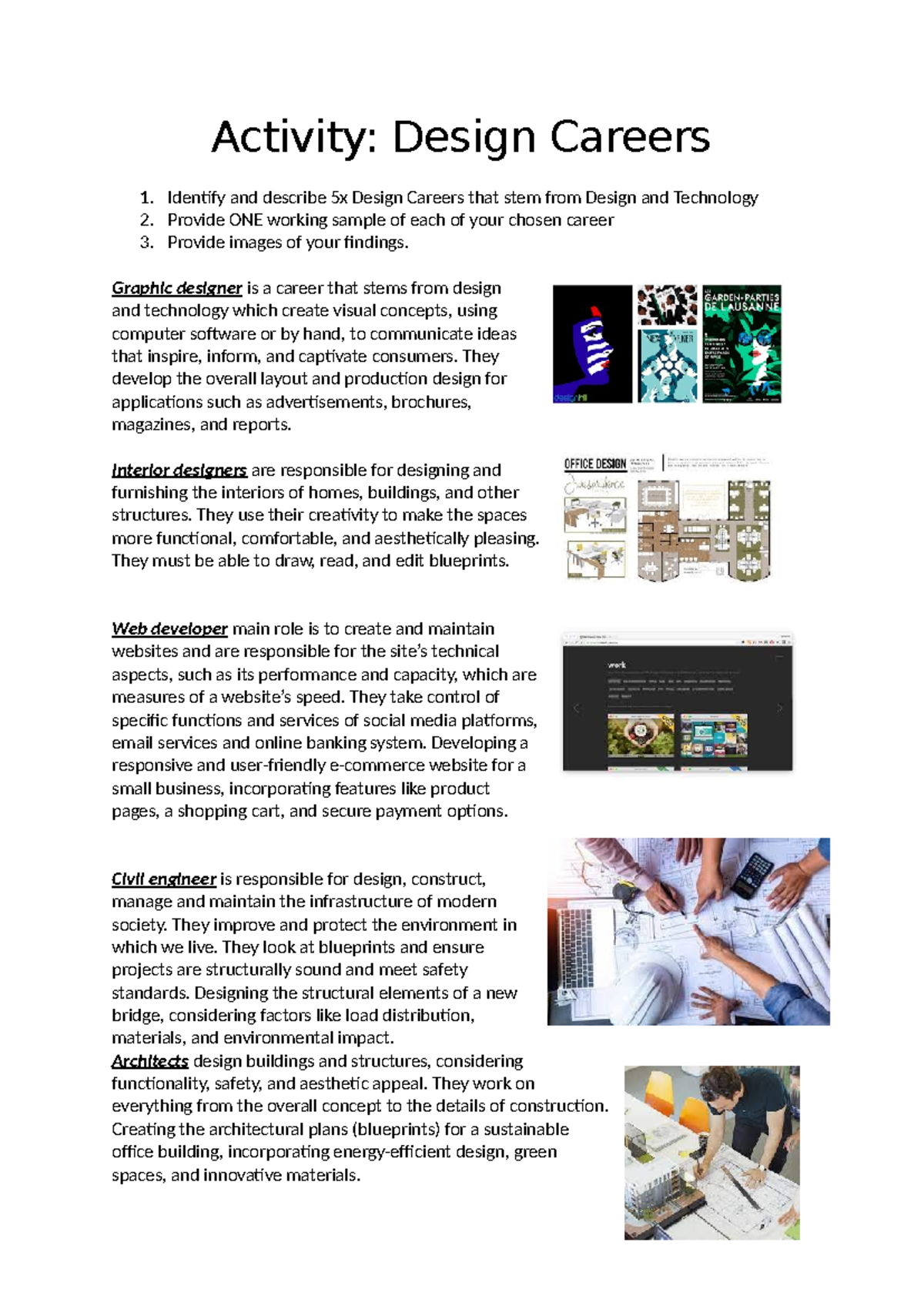 Activity: Exploring 5 Design Careers in Design & Technology - Studocu