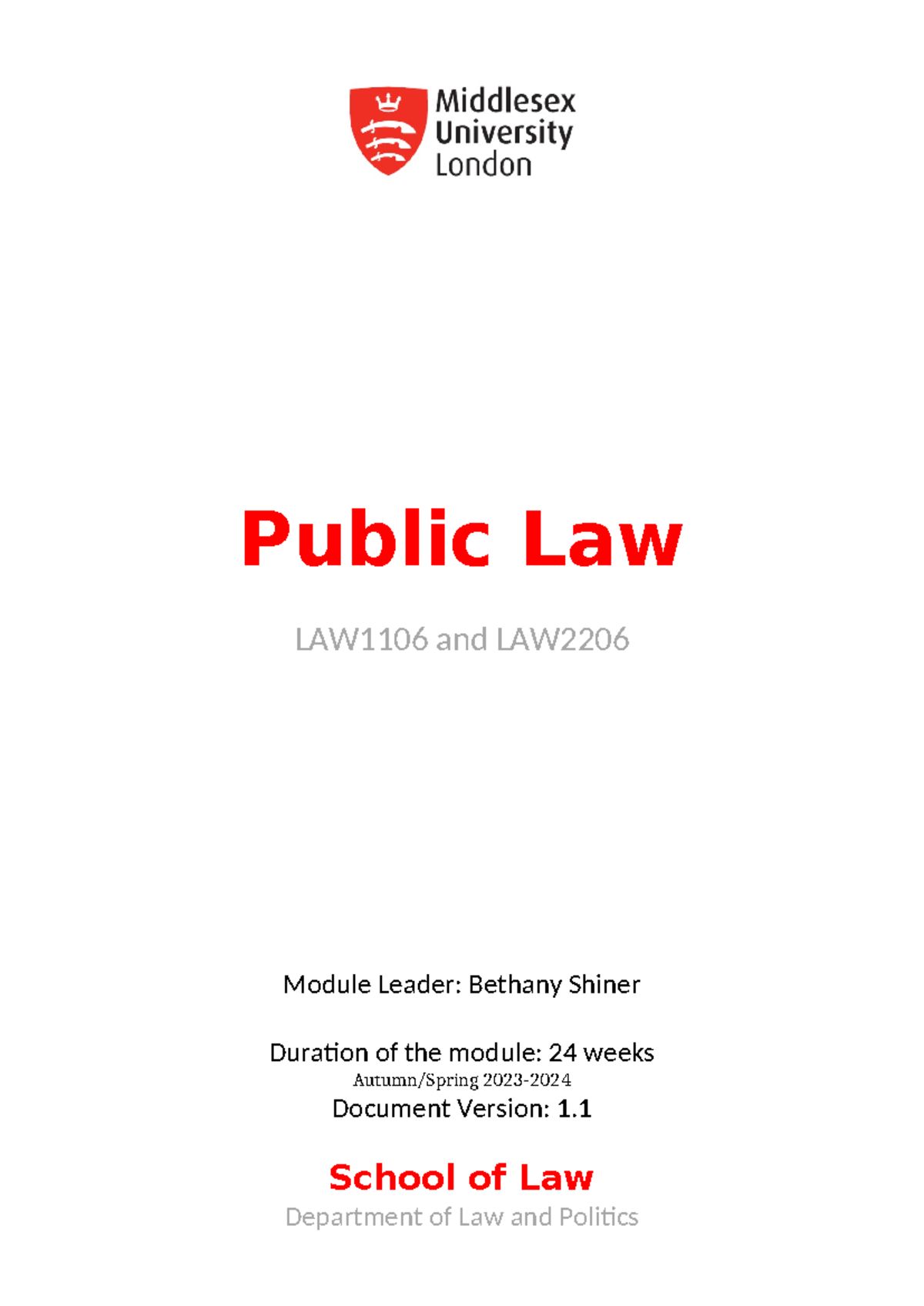 Public Law Module Handbook for LAW1106: 2023-2024 Edition - Studocu