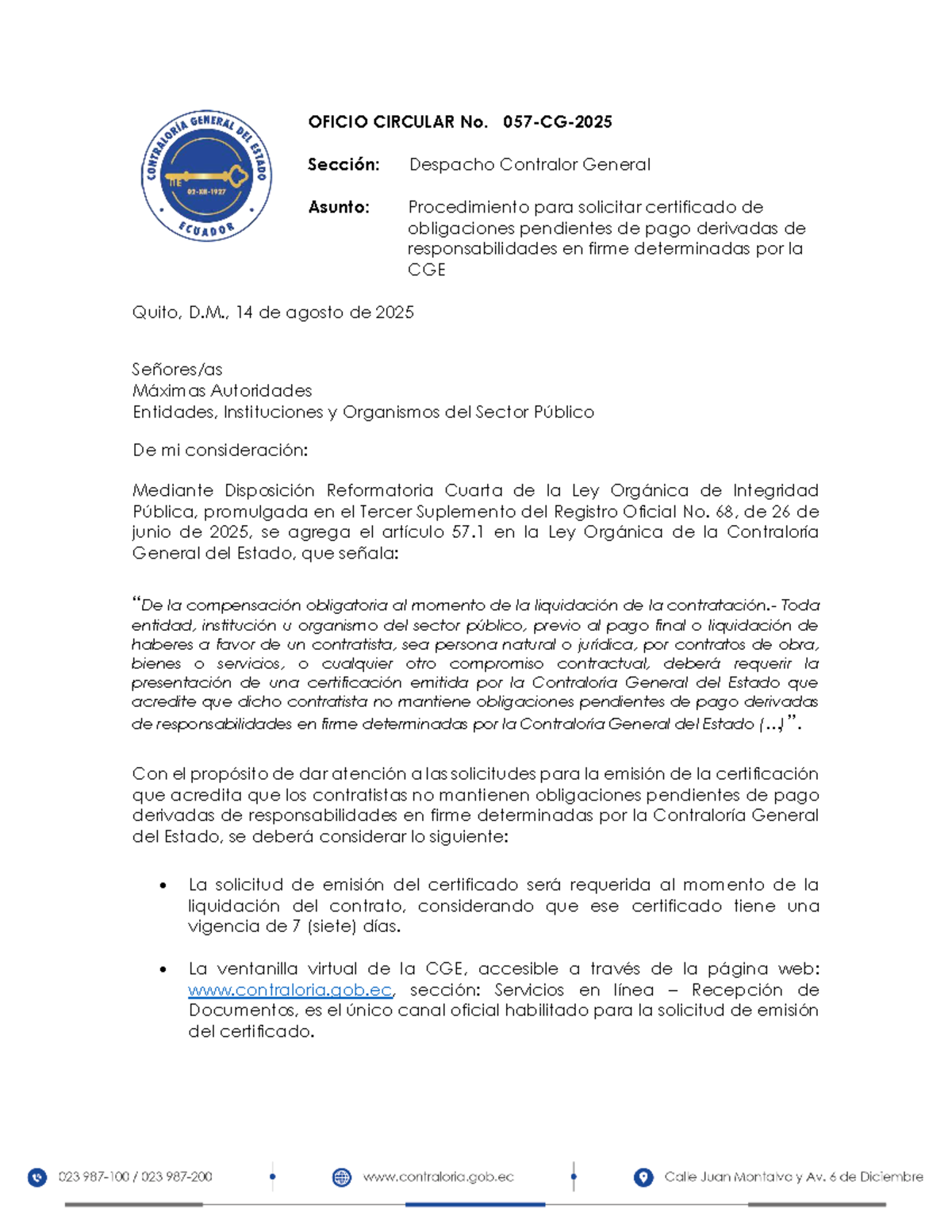Circular sobre Procedimiento para Solicitar Certificado de Obligaciones ...