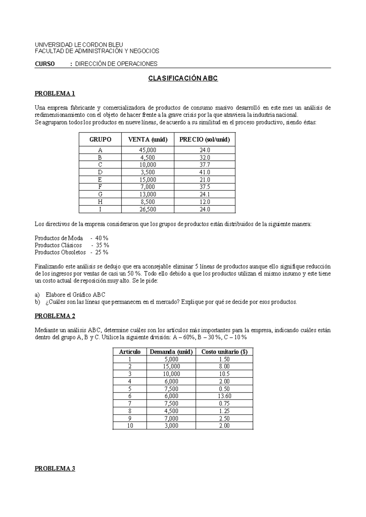Clasificación ABC en Dirección de Operaciones - Problemas y Análisis ...