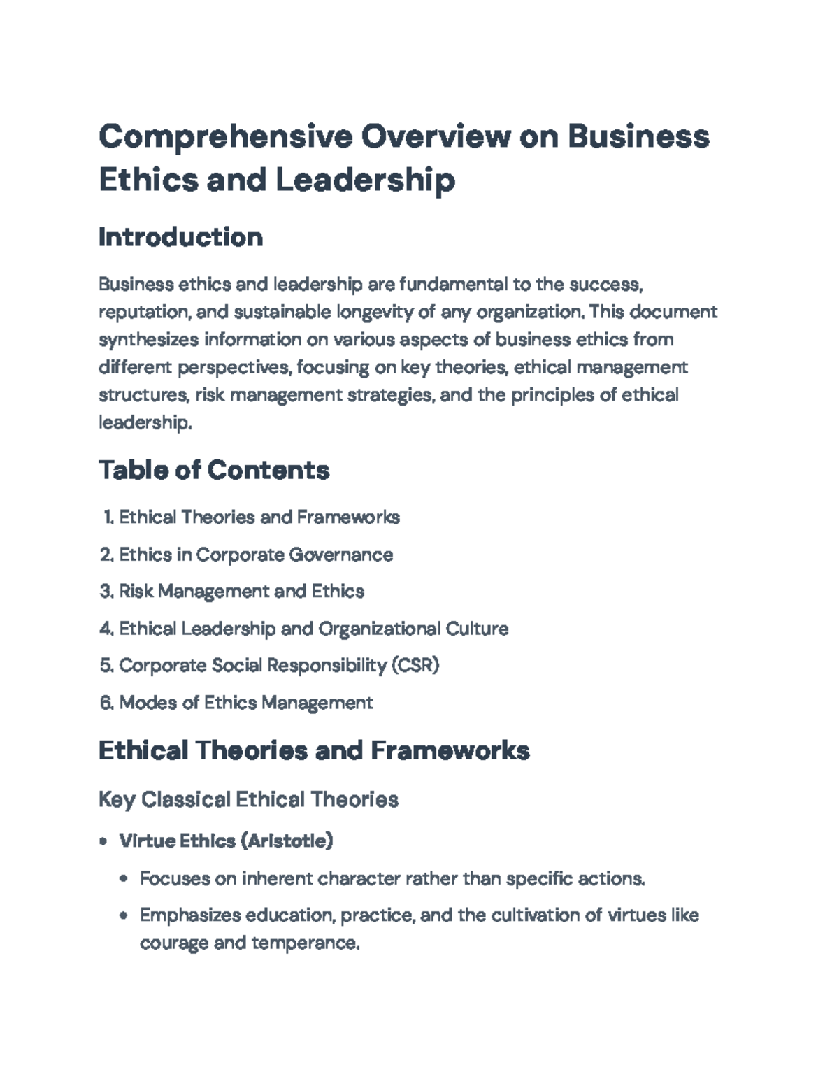 Ethics and Leadership Overview: Comprehensive Business Practices ...