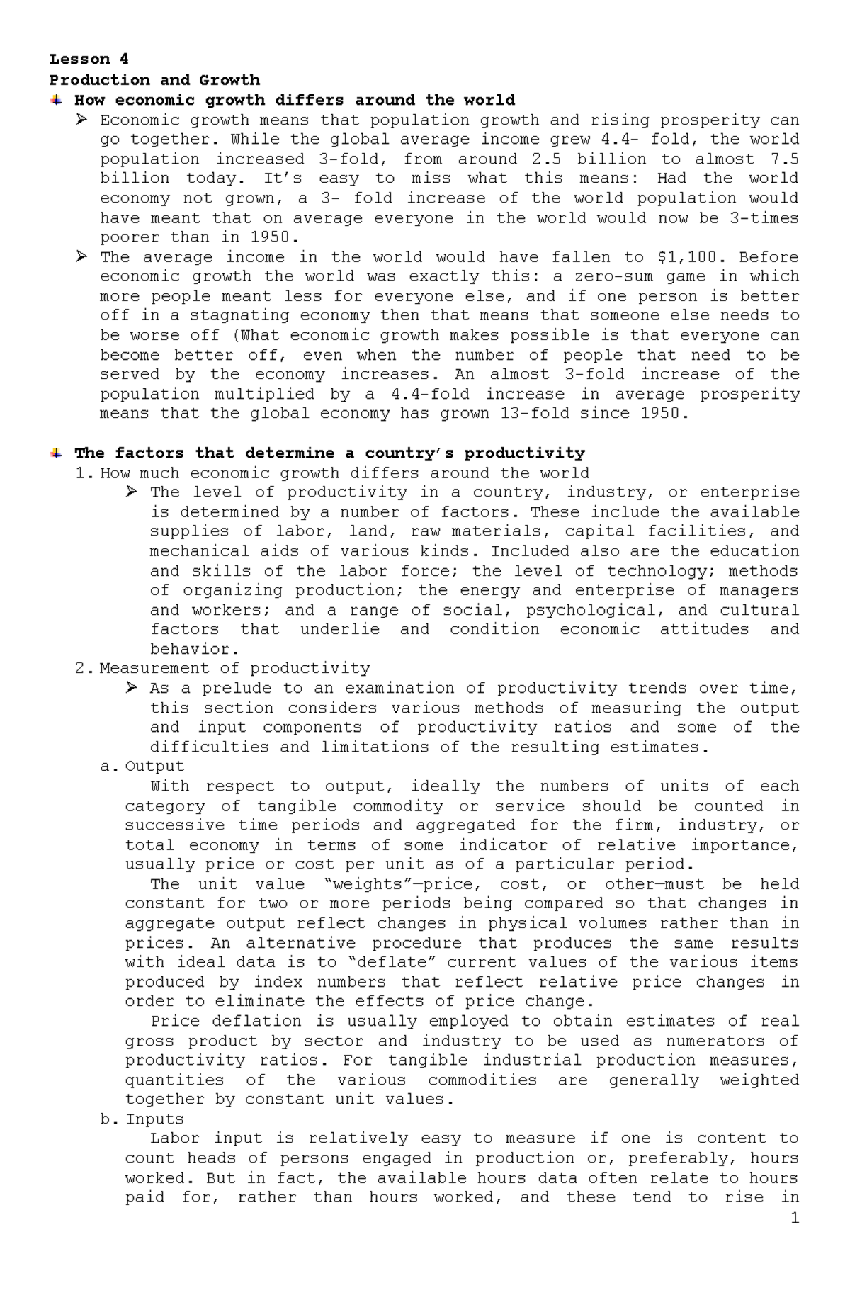Lesson 4: Production & Growth - Global Economic Growth Insights - Studocu