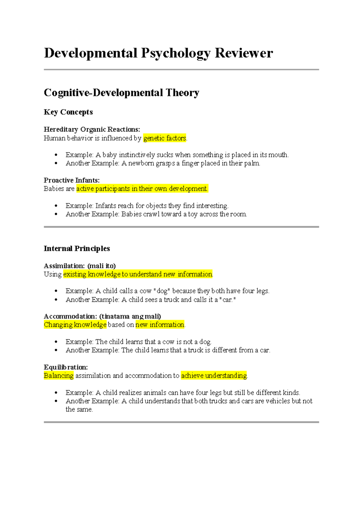Developmental Psychology (PSY 101) Final Exam Reviewer: Key Concepts - Studocu