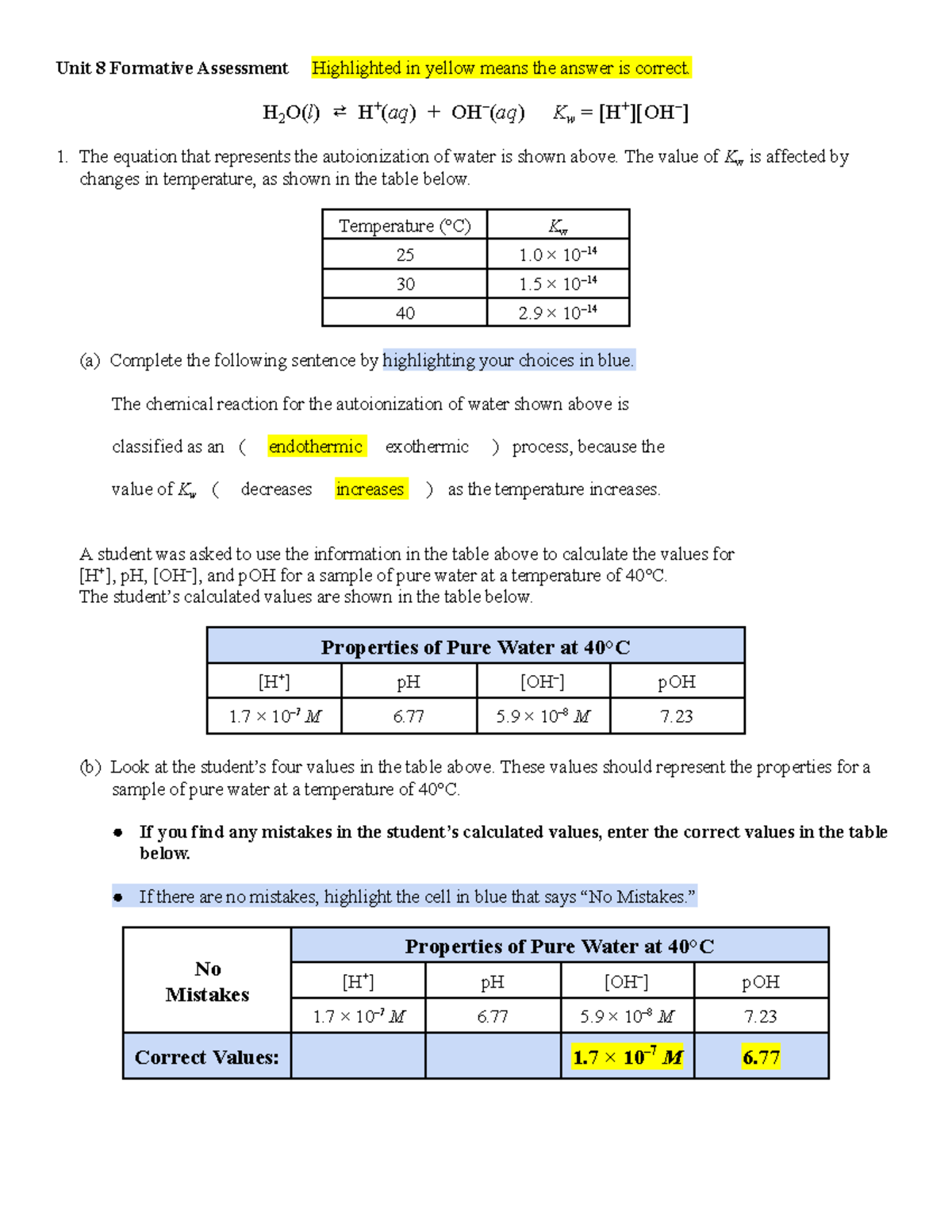 AP Chemistry Review Unit 8 Formative Assessment Solutions - Studocu