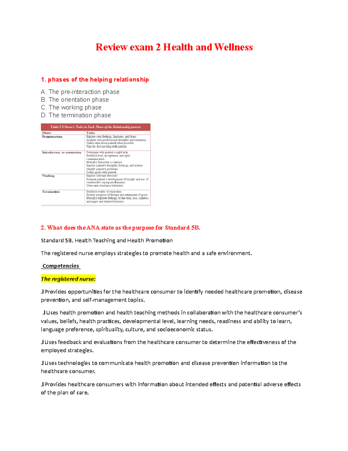Review Exam 2 Health and Wellness - Review exam 2 Health and Wellness 1 ...