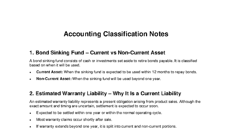 Accounting Classification Notes: Current vs Non-Current Assets - Studocu