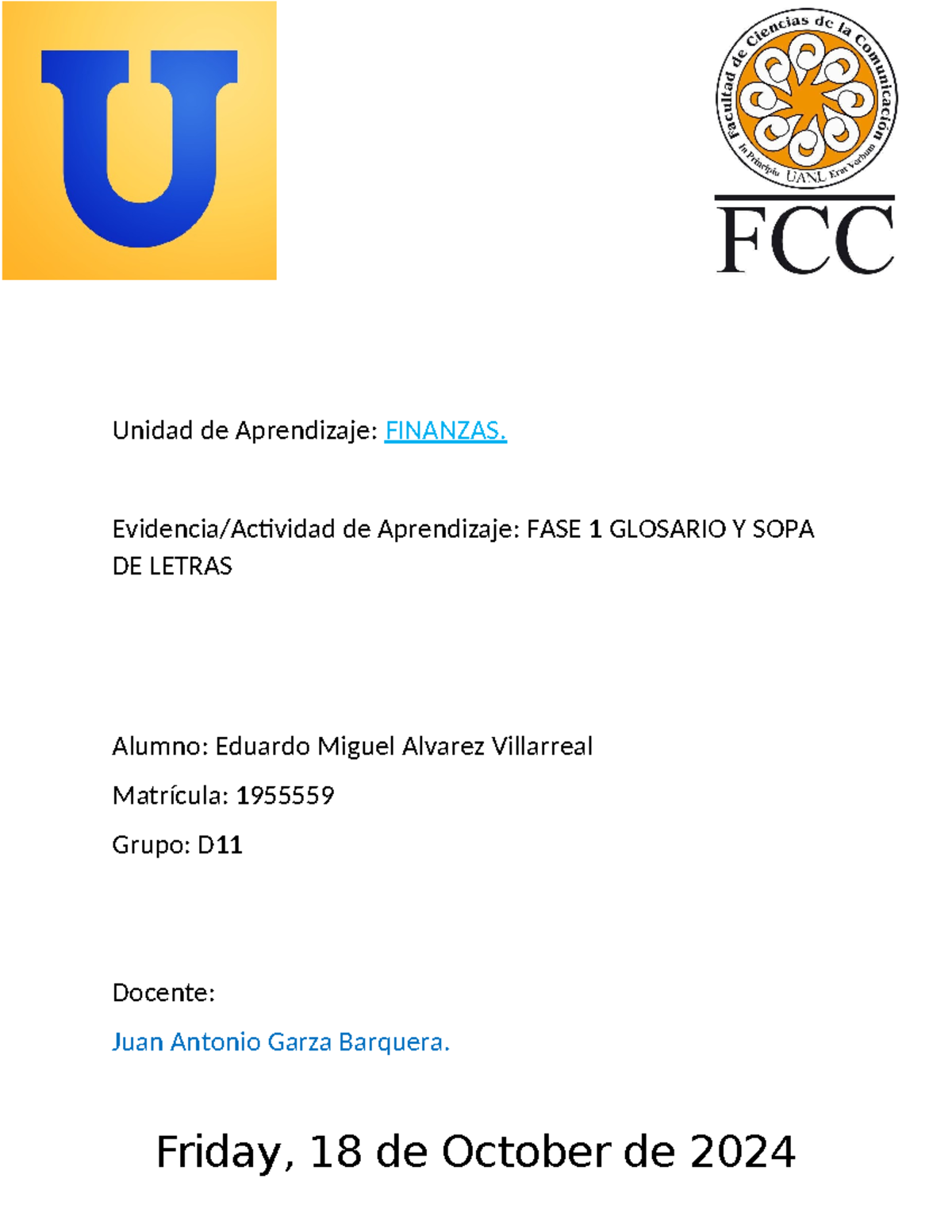 Fase 1 Sopa de letras y glosario - Finanzas - Unidad de Aprendizaje ...
