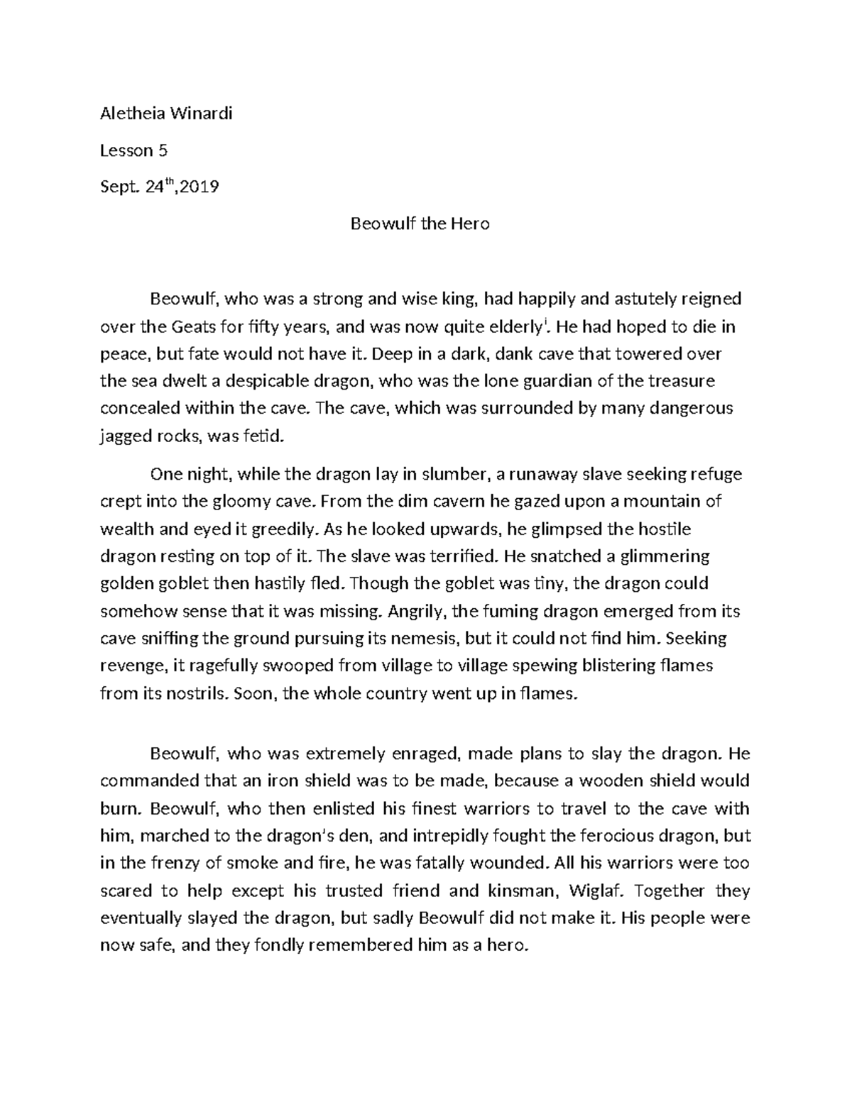 Beowulf: Lesson 5 - The Hero's Final Battle with the Dragon - Studocu