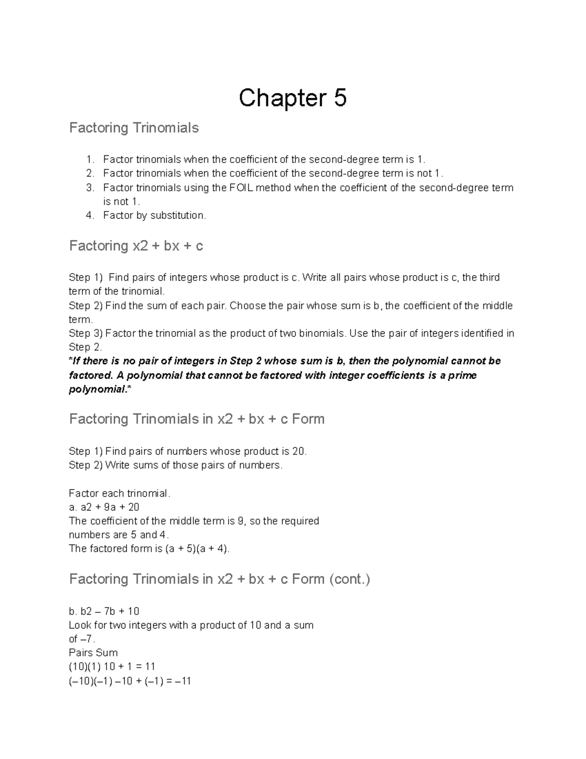 Exam 2 Lecture Notes - Chapter 5 Factoring Trinomials Factor trinomials ...