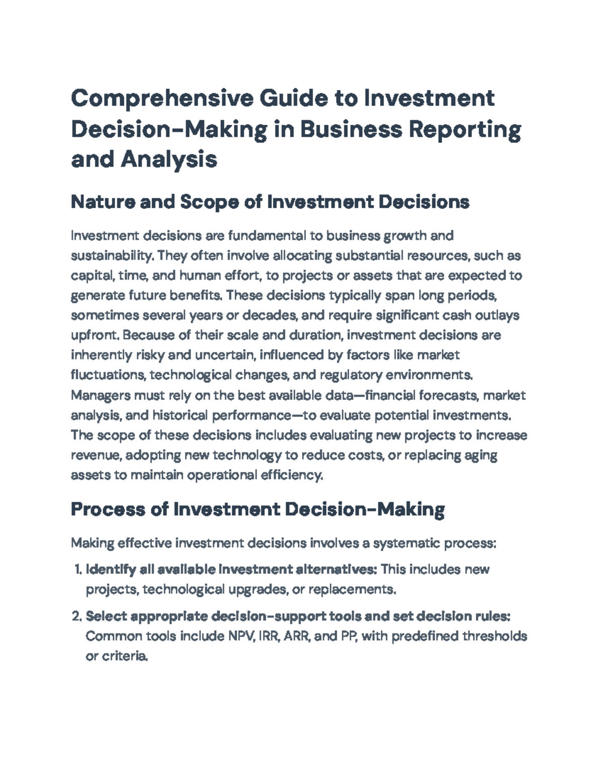 Comprehensive Guide to Investment Decision-Making in Business Analysis ...