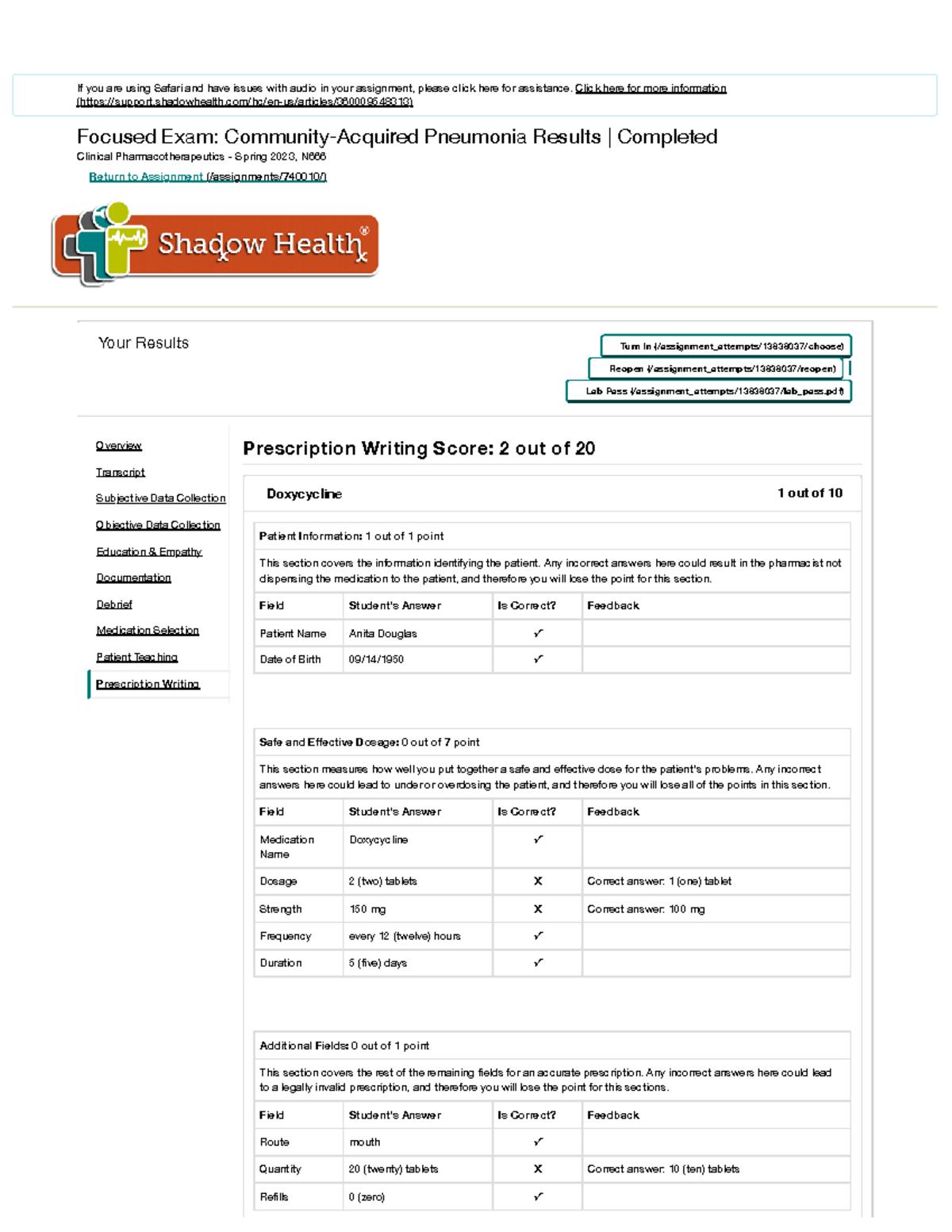 Pneumonia Prescription Writing Assessment - Clinical ...