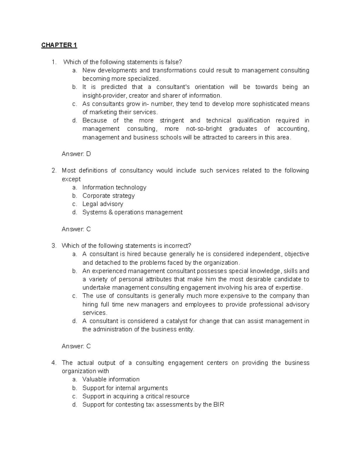 Management Consulting MCQ Review - Course Code: Man Con - Studocu