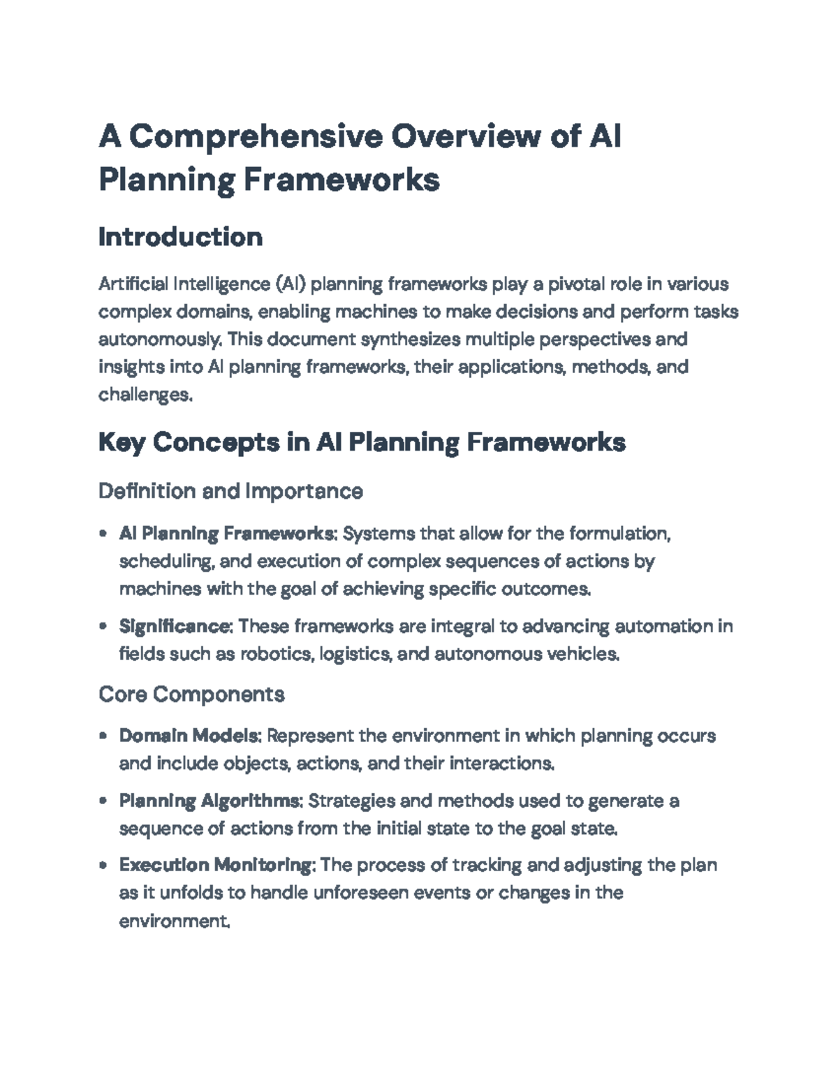 AI Planning Frameworks: Concepts, Applications, and Challenges Analysis ...